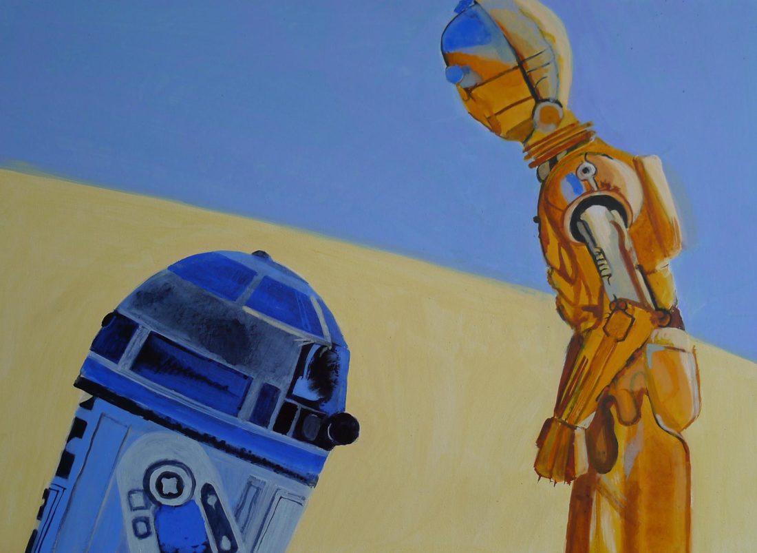 R2-D2 and C-3PO on Tatooine by Anne Suttner – Drawing, mixed media ...