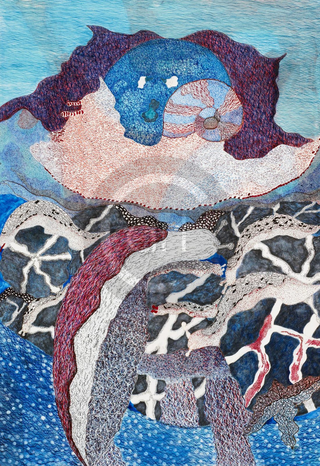 Schneckenlandschaft von Simina Badea – Bild, Tusche auf einem Karton ...